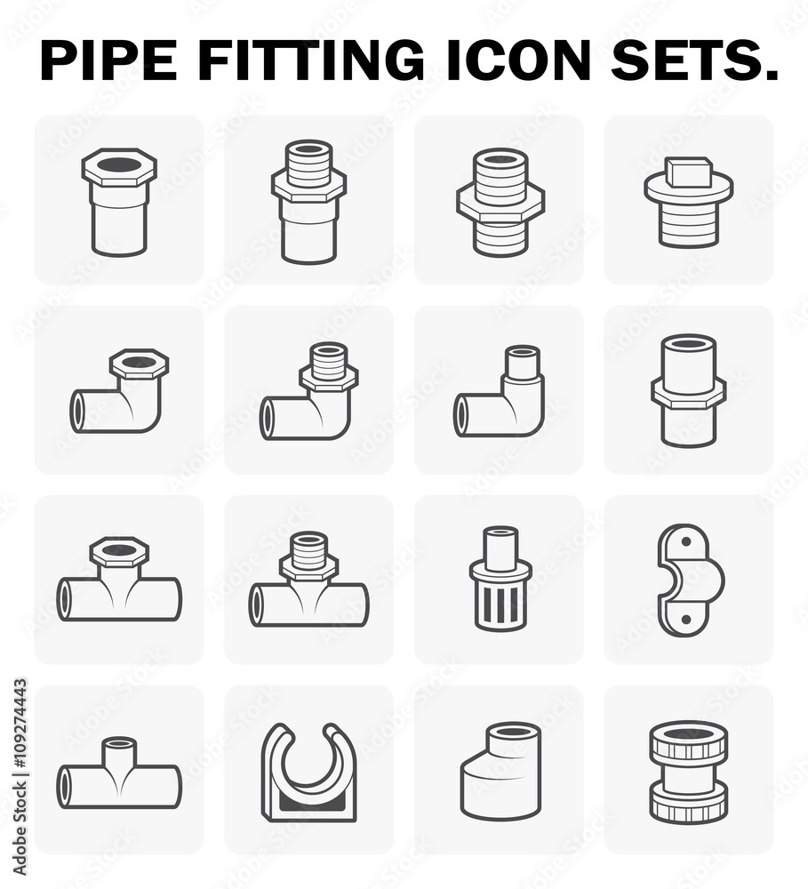 PVC or plastic pipe fitting vector icon. Include straight, nipple ...