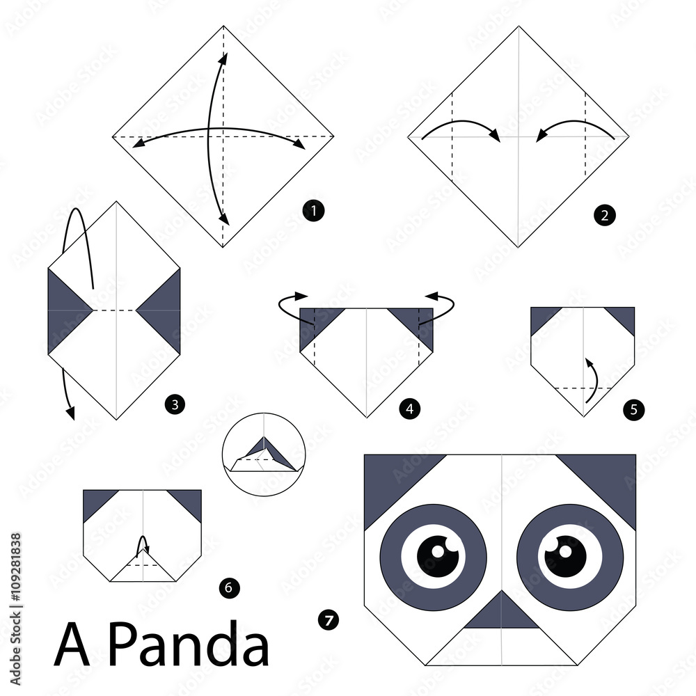 Step by step instructions how to make origami A Panda. Stock Vector ...