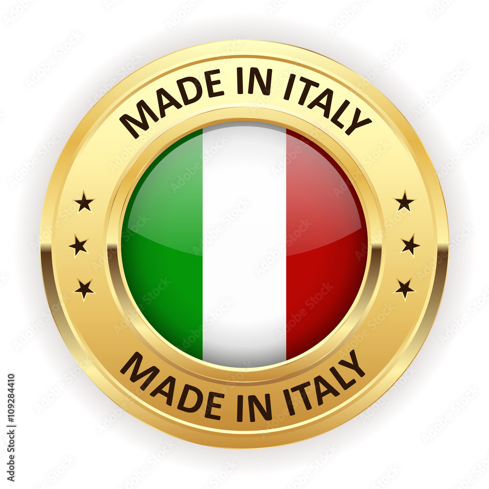Made in italy button with gold border on white background Stock Vector ...