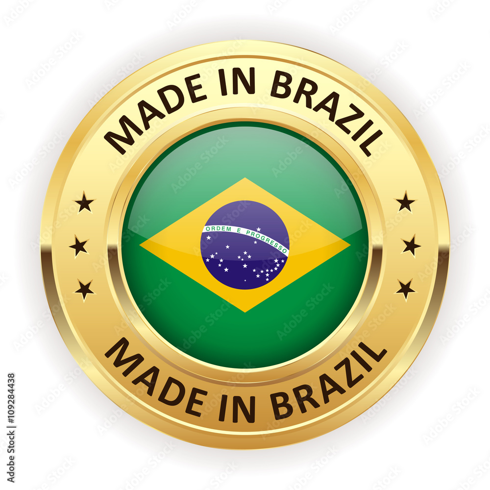 Made in brazil button with gold border on white background Stock Vector ...