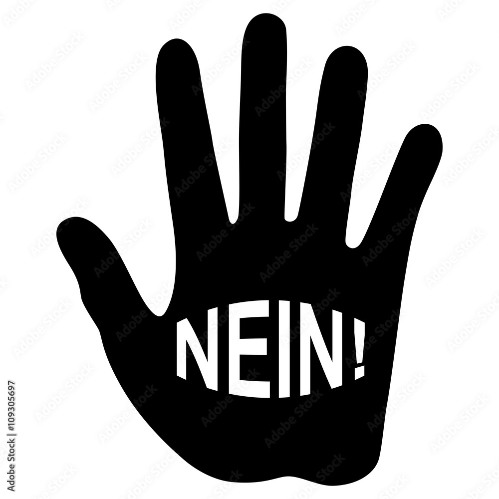 Warnend erhobene Hand mit dem Schriftzug NEIN! – schwarz-weiß / Vektor ...