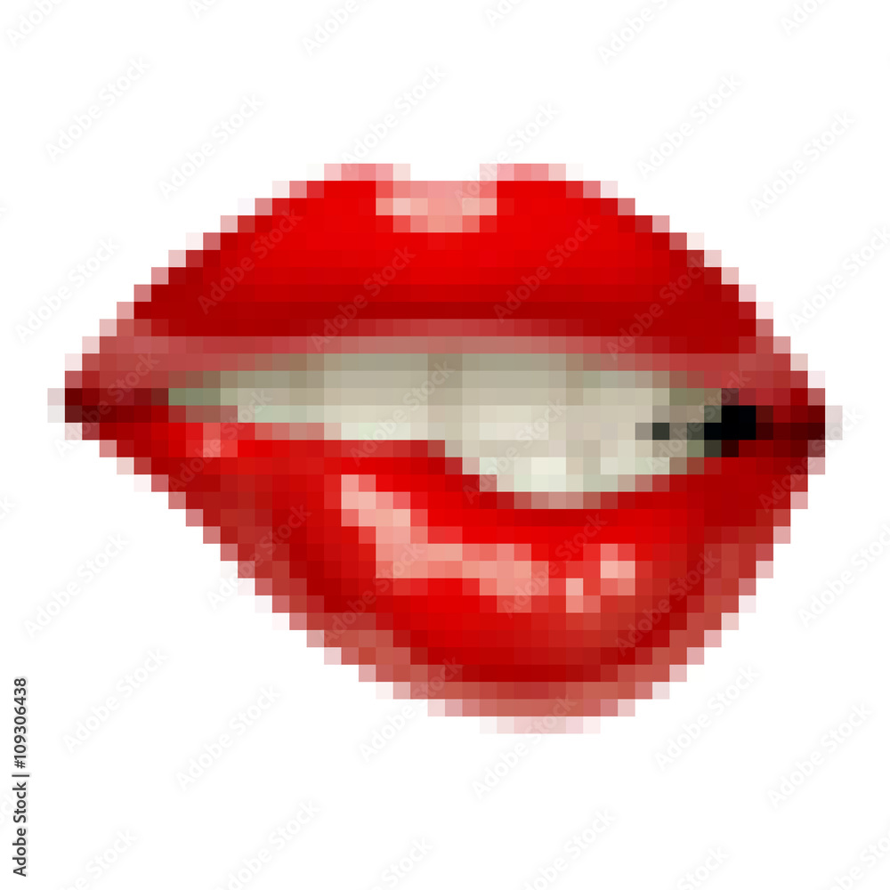 Pixel art female sexy gloss red lips Stock Vector | Adobe Stock