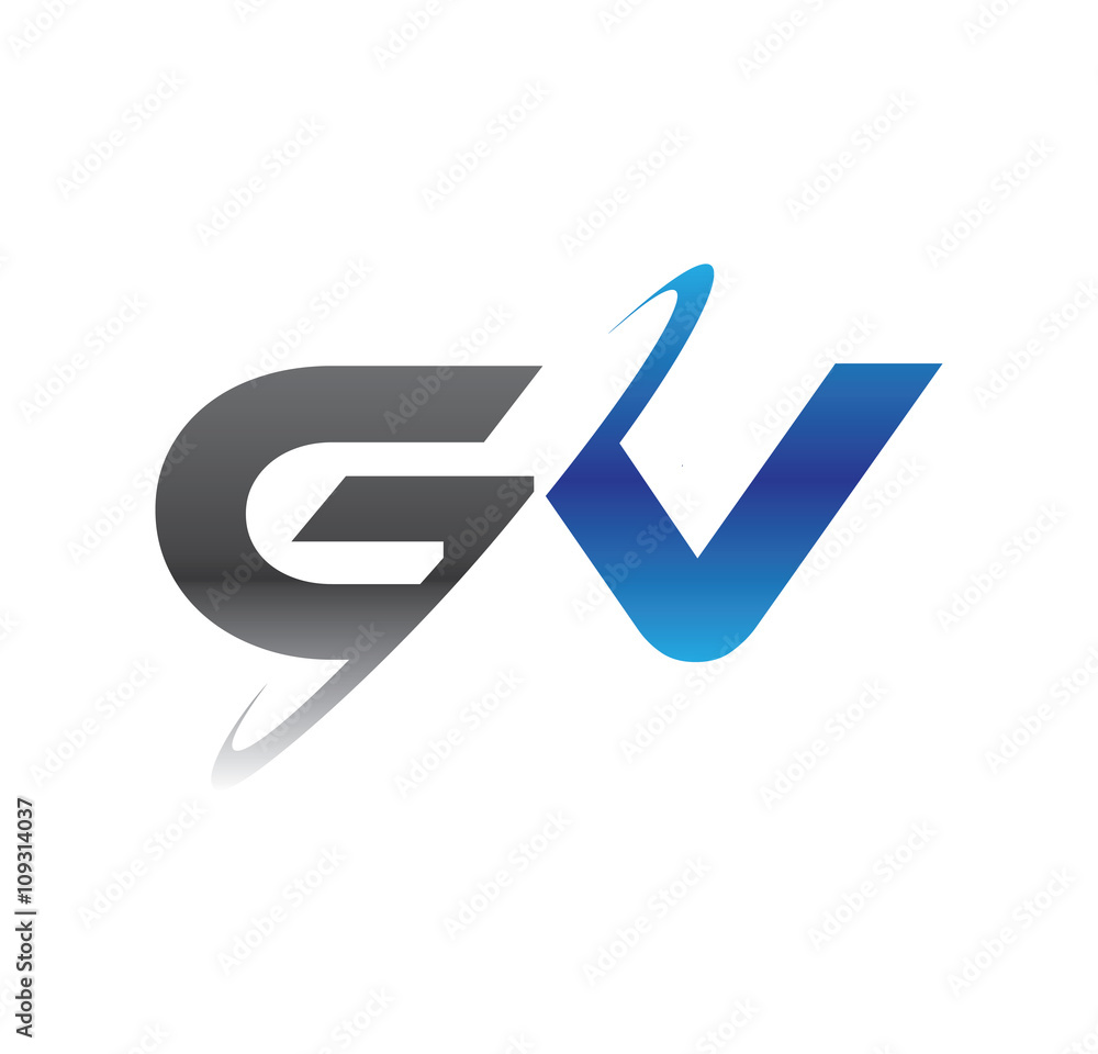 gv initial logo with double swoosh blue and grey Stock Vector | Adobe Stock