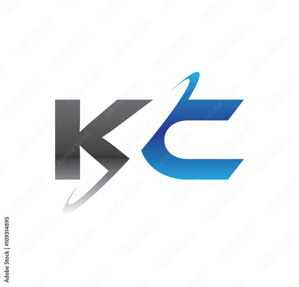 Vetor do Stock: kc initial logo with double swoosh blue and grey ...