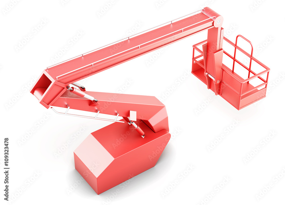 Red cherry picker platform isolated on white background. 3d rendering ...