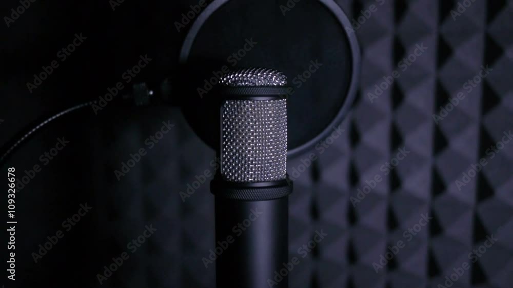 Sound Studio microphone in audio production studio. HD. Stock Video ...
