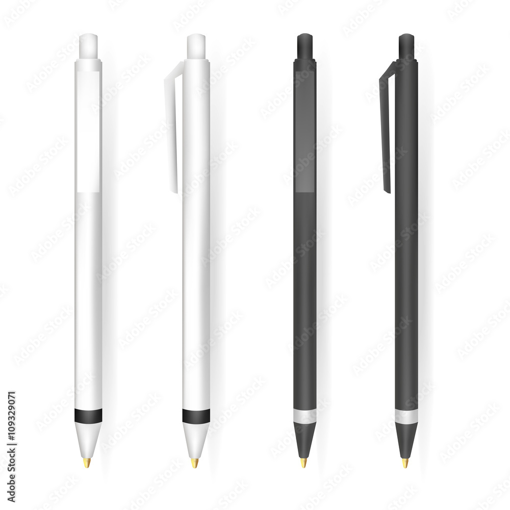 Vector Set of Blank Black and White Pens.Template for advertising and ...