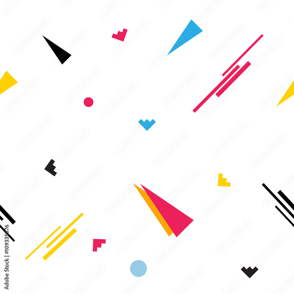 Seamless geometric memphis pattern in retro 80s style. Pop art ... Seamless geometric memphis pattern in retro 80s style. Pop art ...