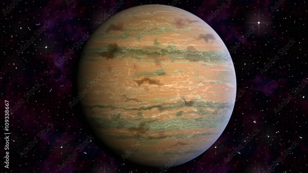 Jupiter rotates on a background of the starry sky. Video animation loop ...