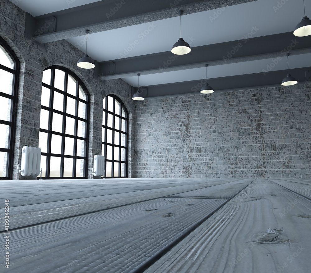 Blank wall in empty room with windows Stock Illustration | Adobe Stock