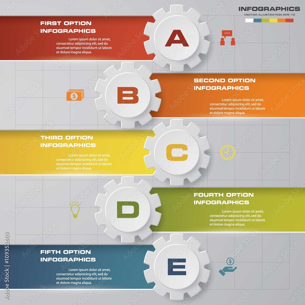 5 steps chart 3d gear shapes template/graphic or website layout. Stock ...