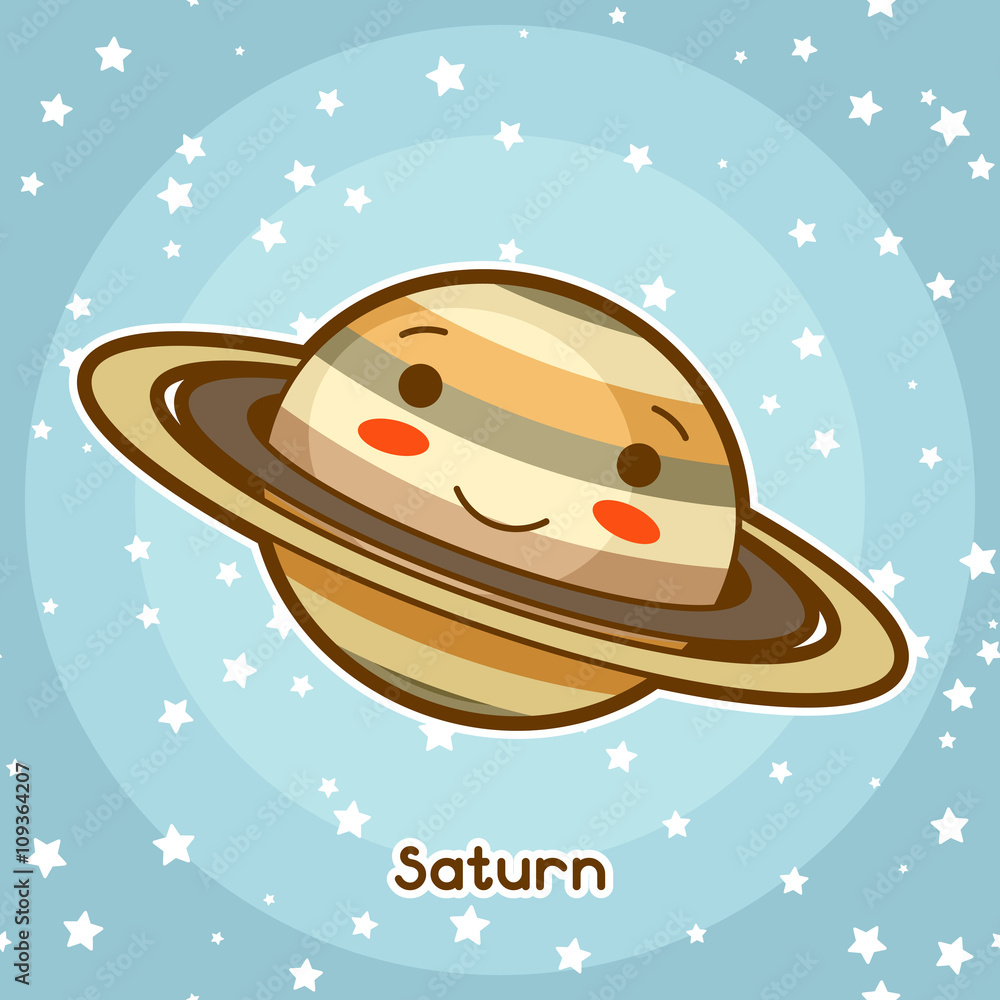 Kawaii space card. Doodle with pretty facial expression. Illustration ...