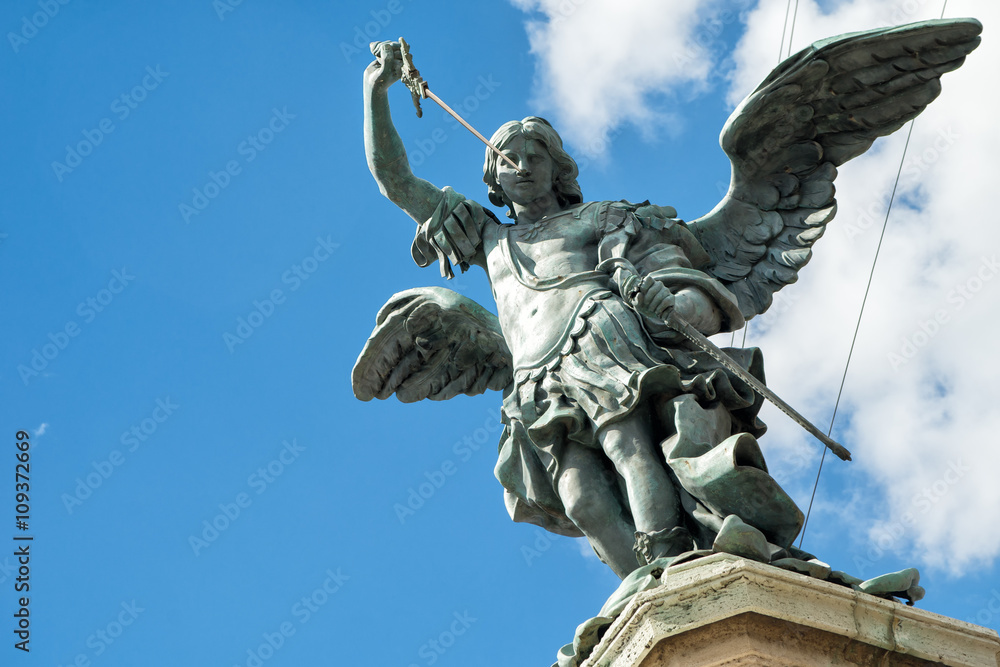 St Michael on top of Castel Sant`Angelo, Rome, Italy. Angel statue ...