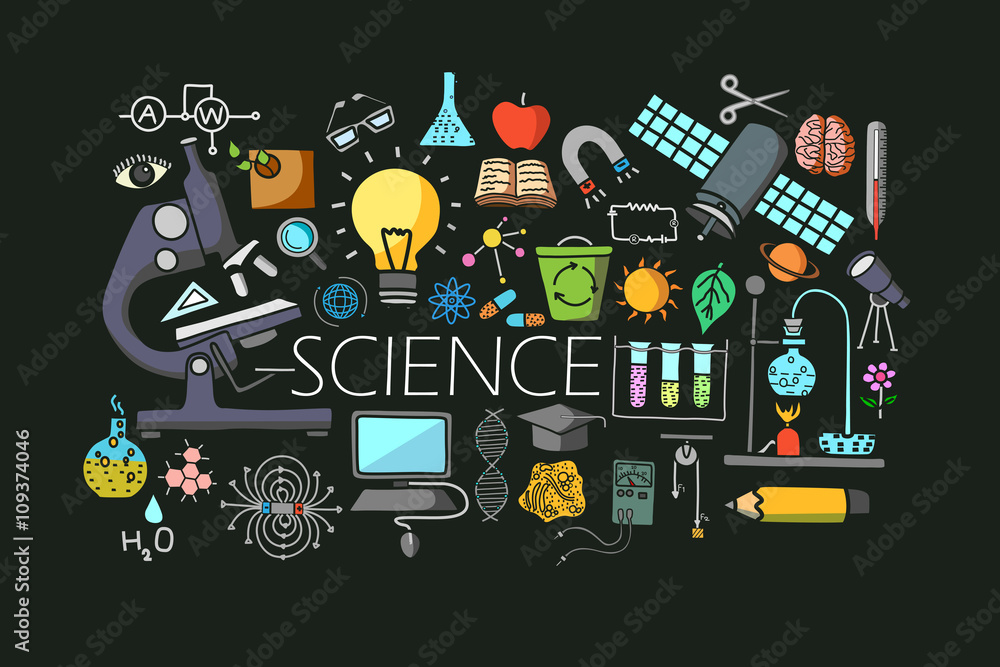 Flat line art design of Science concept Stock Vector | Adobe Stock