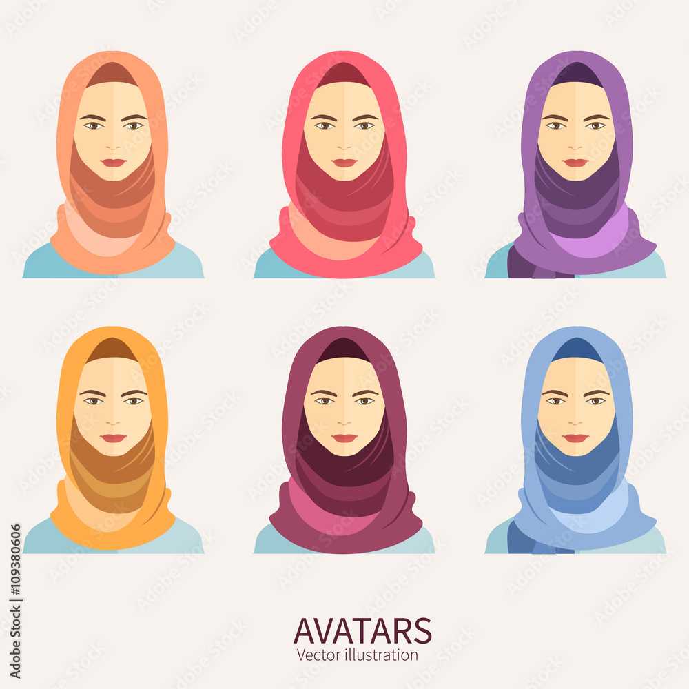 Women wearing hijab. Avatar icons in flat style. Stock Vector | Adobe Stock