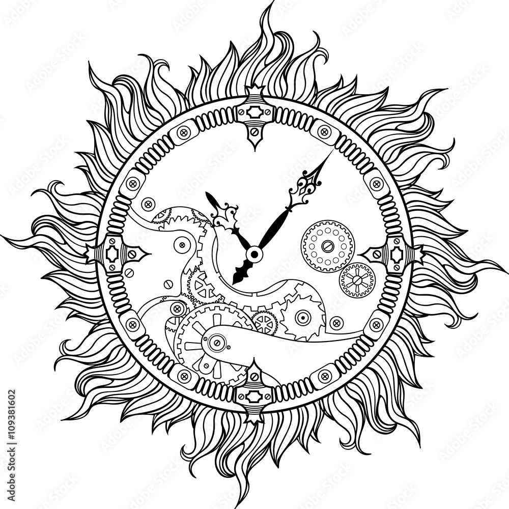 wall clock with flames of fire. Stock Vector | Adobe Stock