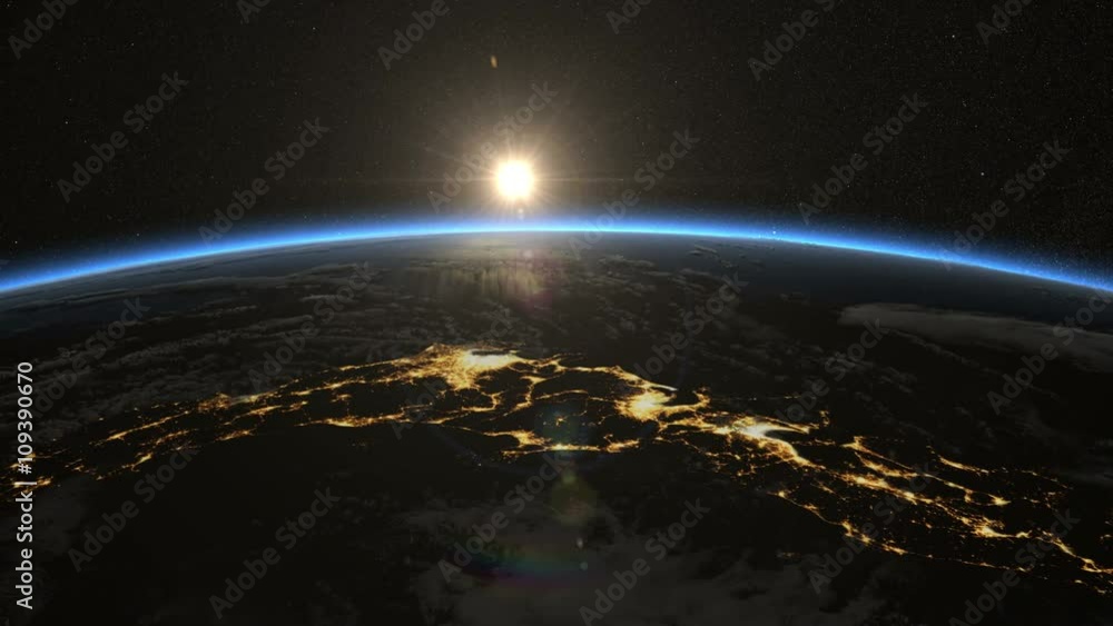 Flying over the Japanese islands. Sunrise over Japan. Clip contains ...