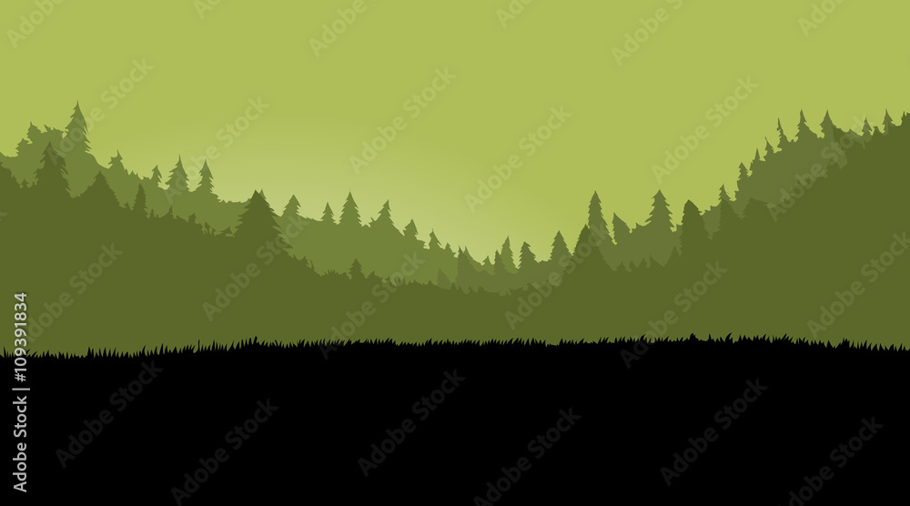 Misty forest landscape for games background, with dark grass. Parallax ...