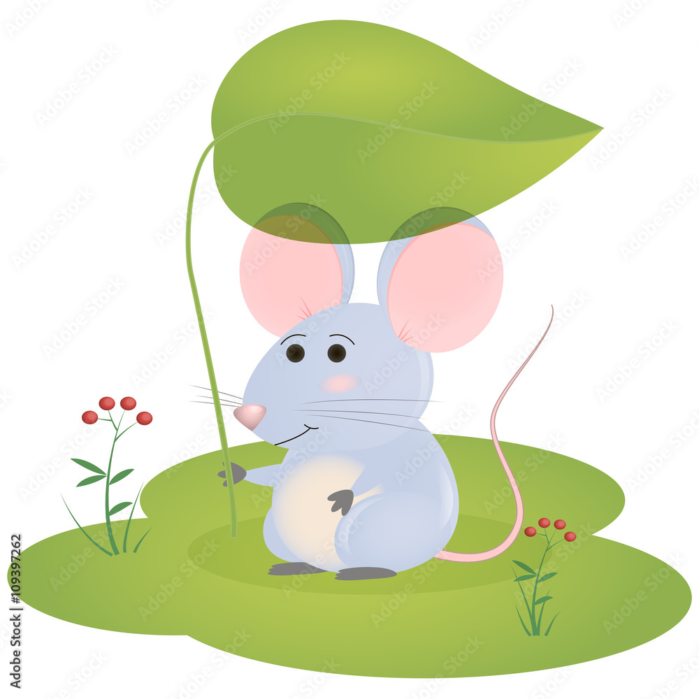 little cartoon mouse sets under the green leaf Stock Vector | Adobe Stock
