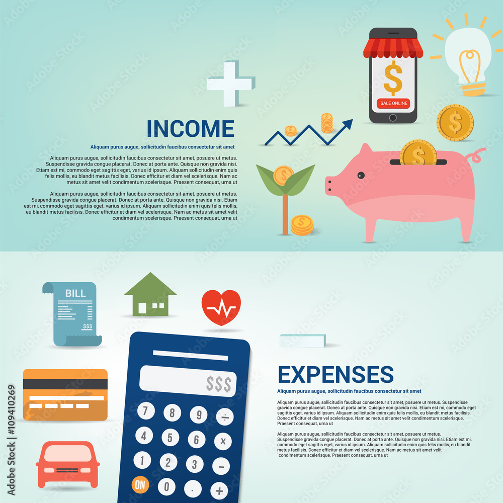 Infographics Income and expenses monthly, vector illustration Stock ...