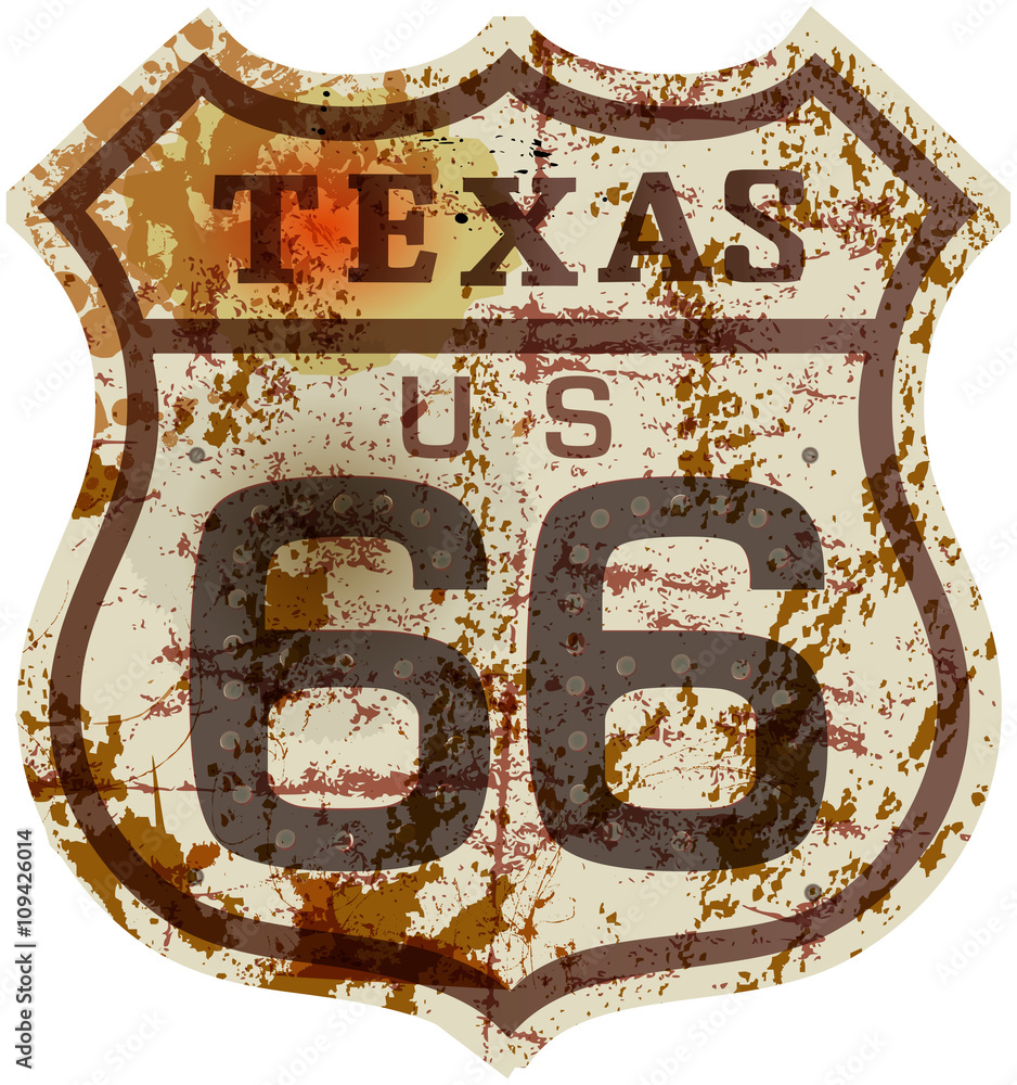 vintage rusty route 66 road sign, retro style, fictional artwork, grun ...