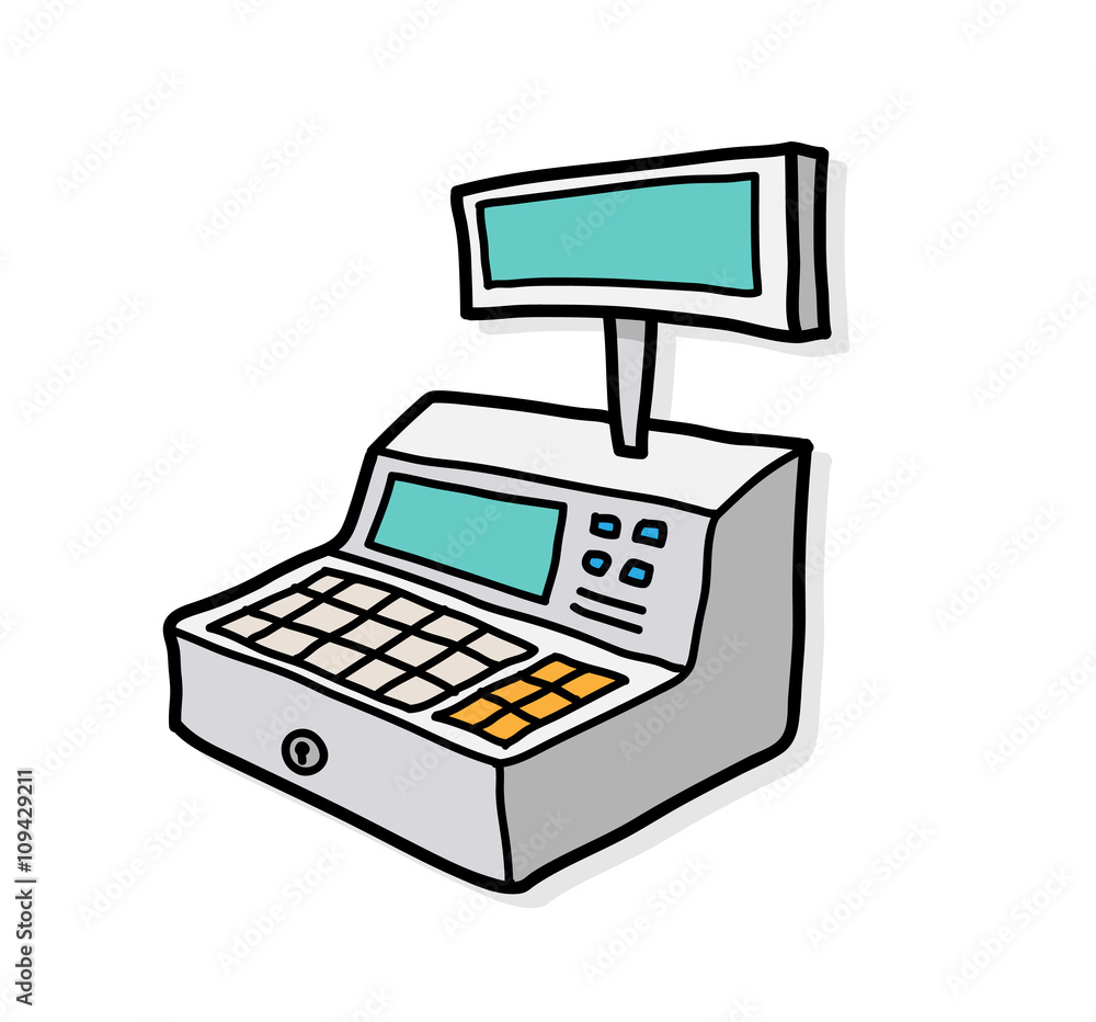 Cash Register, a hand drawn vector illustration of a cash register with ...