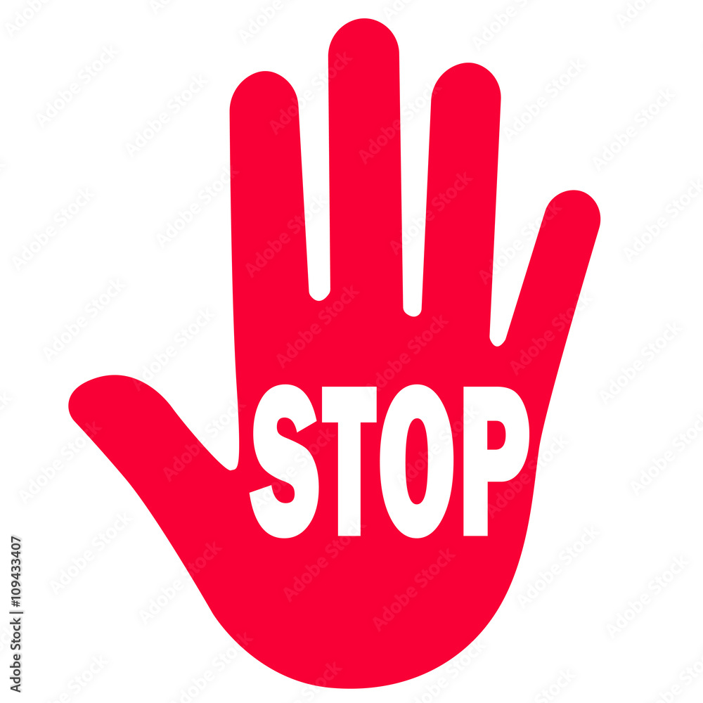Rote Hand mit STOP Text Stock-Vektorgrafik | Adobe Stock