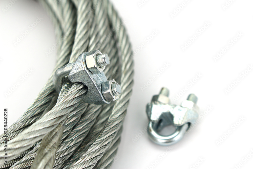 Wire rope with a lock wire rope on a white background Stock Photo ...