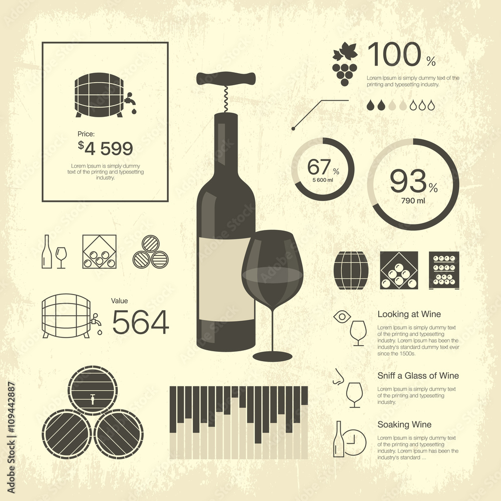 Premium quality thin line vintage wine infographic. Web graphics linear ...