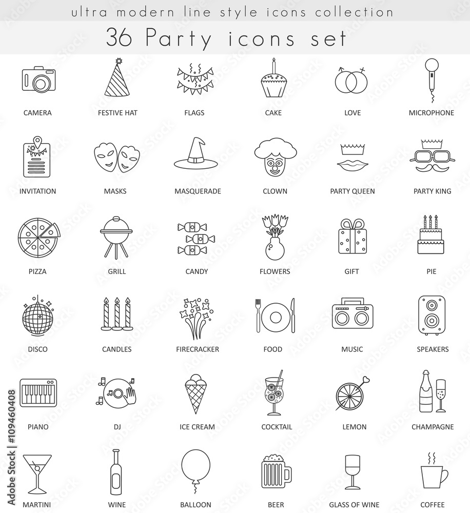 Vector Party ultra modern outline line icons for web and apps. Stock ...