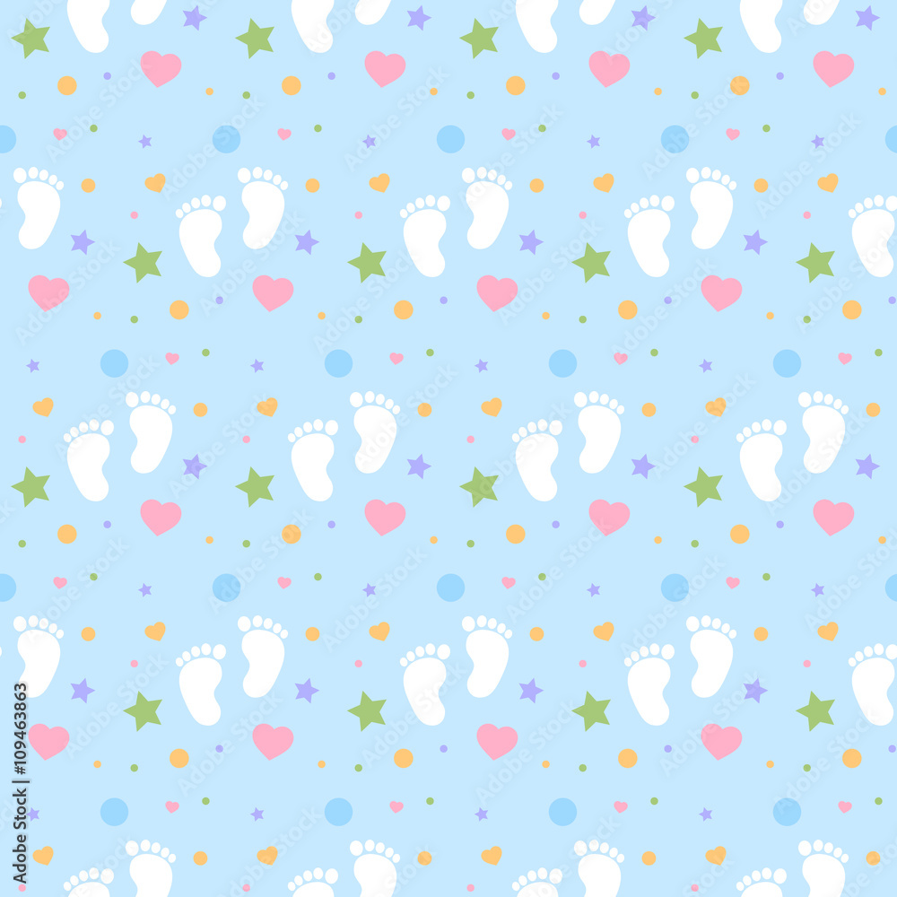 seamless baby footprints background and pattern vector illustration ...