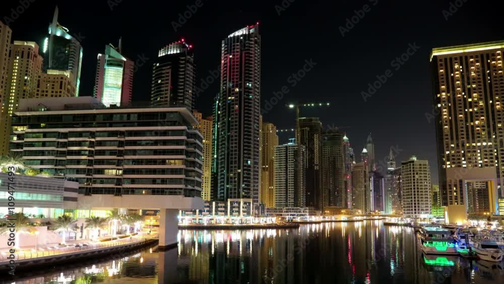 UHD 4K Dubai Marina night time lapse, United Arab Emirates. Dubai ...