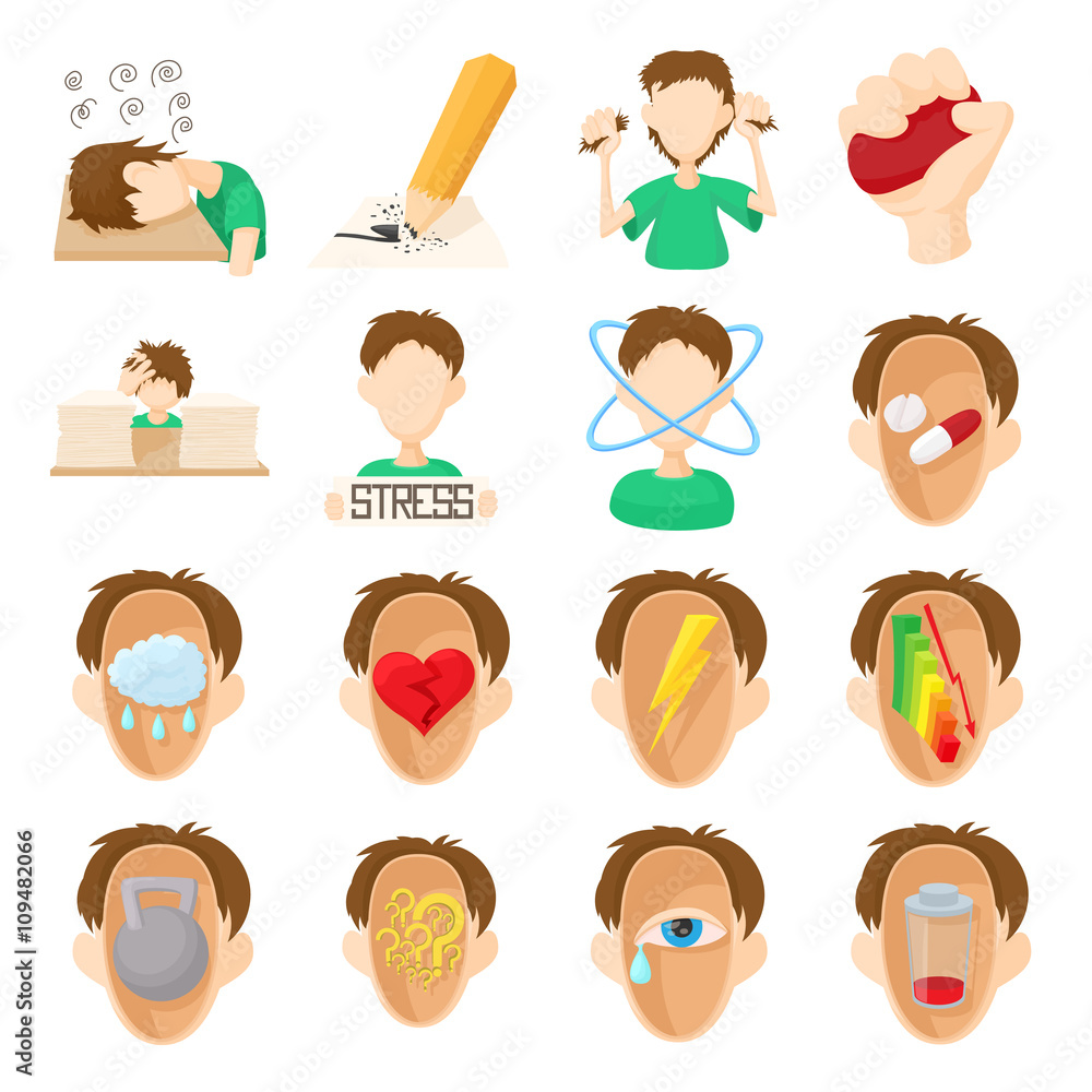 Stress icons set, cartoon style Stock-Vektorgrafik | Adobe Stock