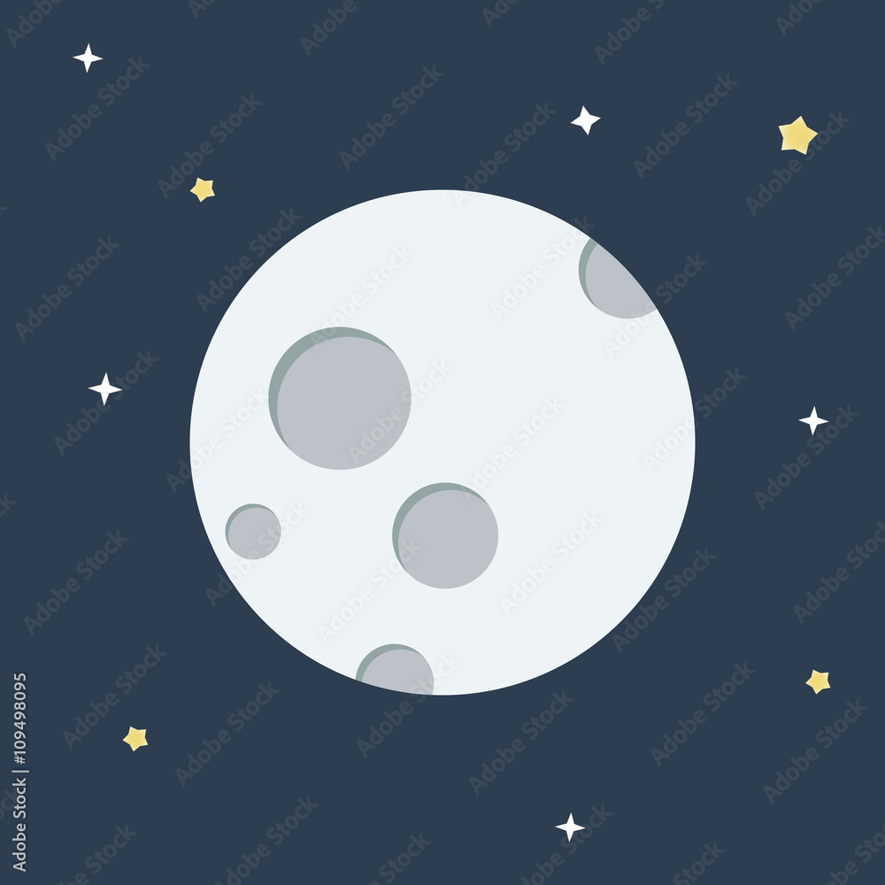 Moon flat design icon. Moon vector. Moon with dark night and star background. Lunar vector ...