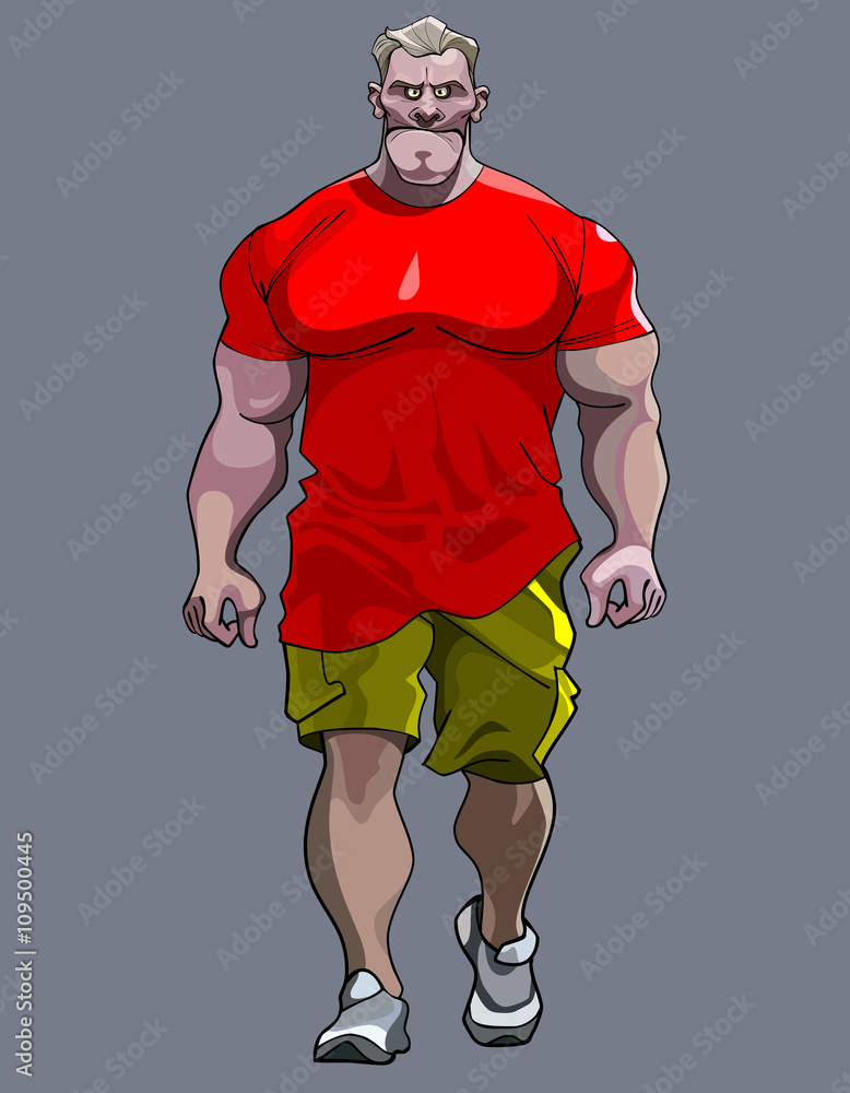 cartoon tense man bodybuilder goes Stock Vector | Adobe Stock