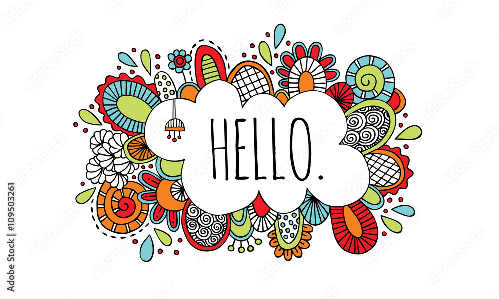Hello Doodle Vector Lineart Bright Colours Stock Vector | Adobe Stock