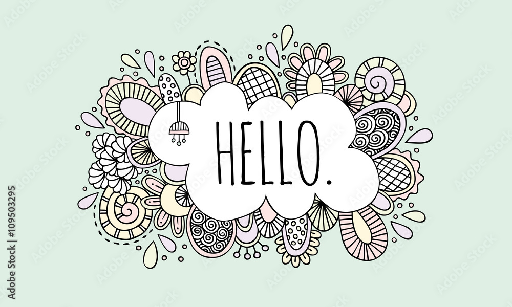 Hello Doodle Vector Lineart Pastel Colours Stock Vector | Adobe Stock