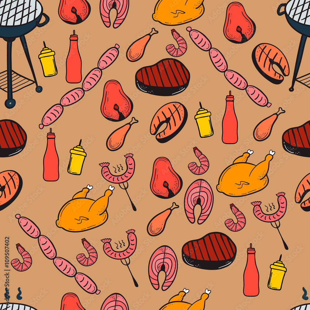 Barbecue and butchery seamless pattern. Vector pattern on the subject ...