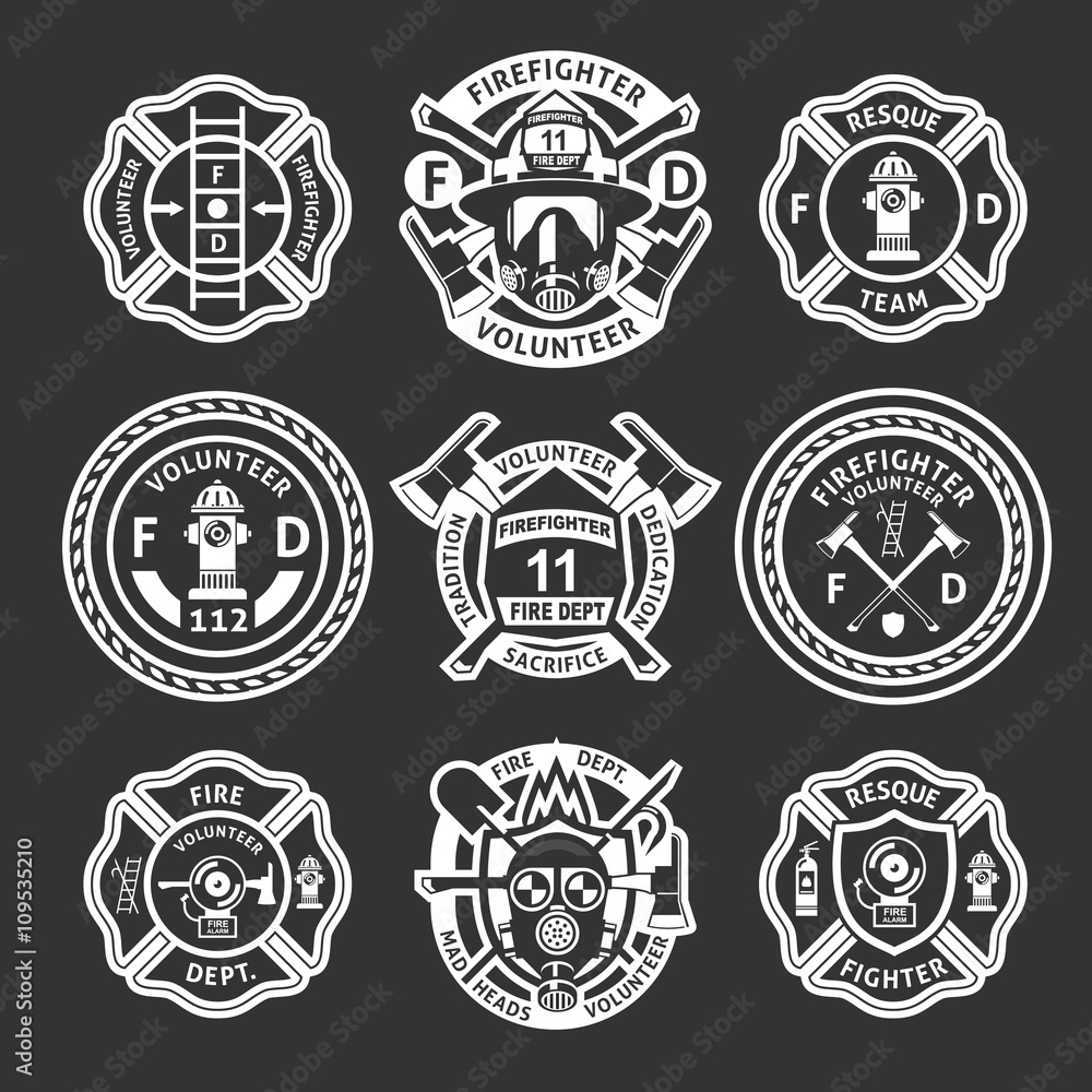 Firefighter White Label Set Stock Vector | Adobe Stock