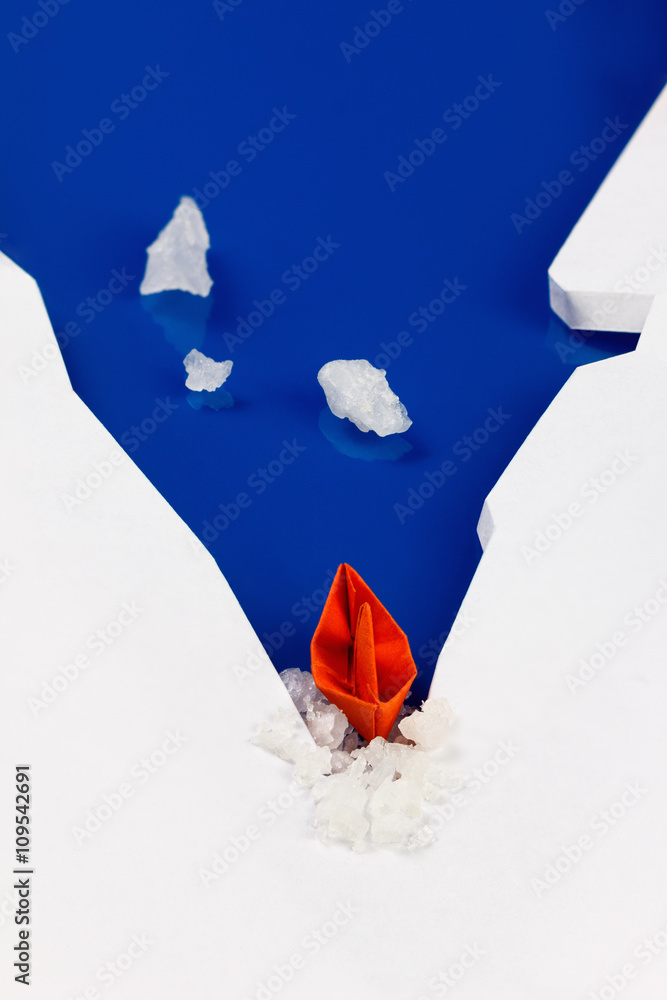 Concept of success, moving forward. Origami paper boat on water as an ...