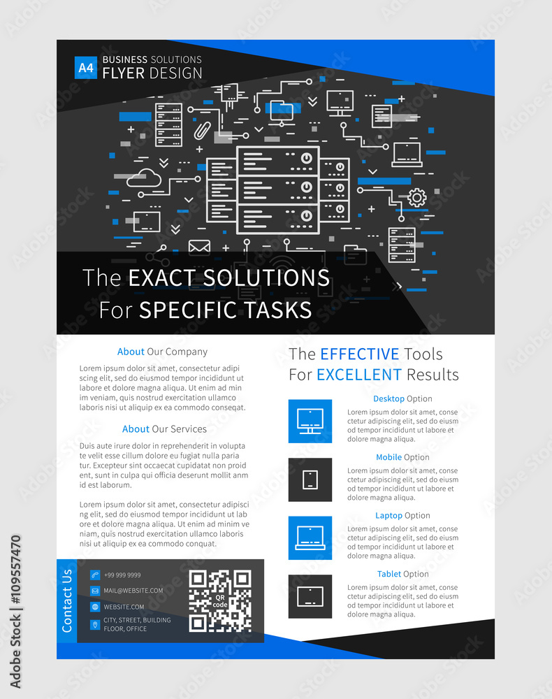 Business leaflet layout vector design. A4 size page with sample text ...