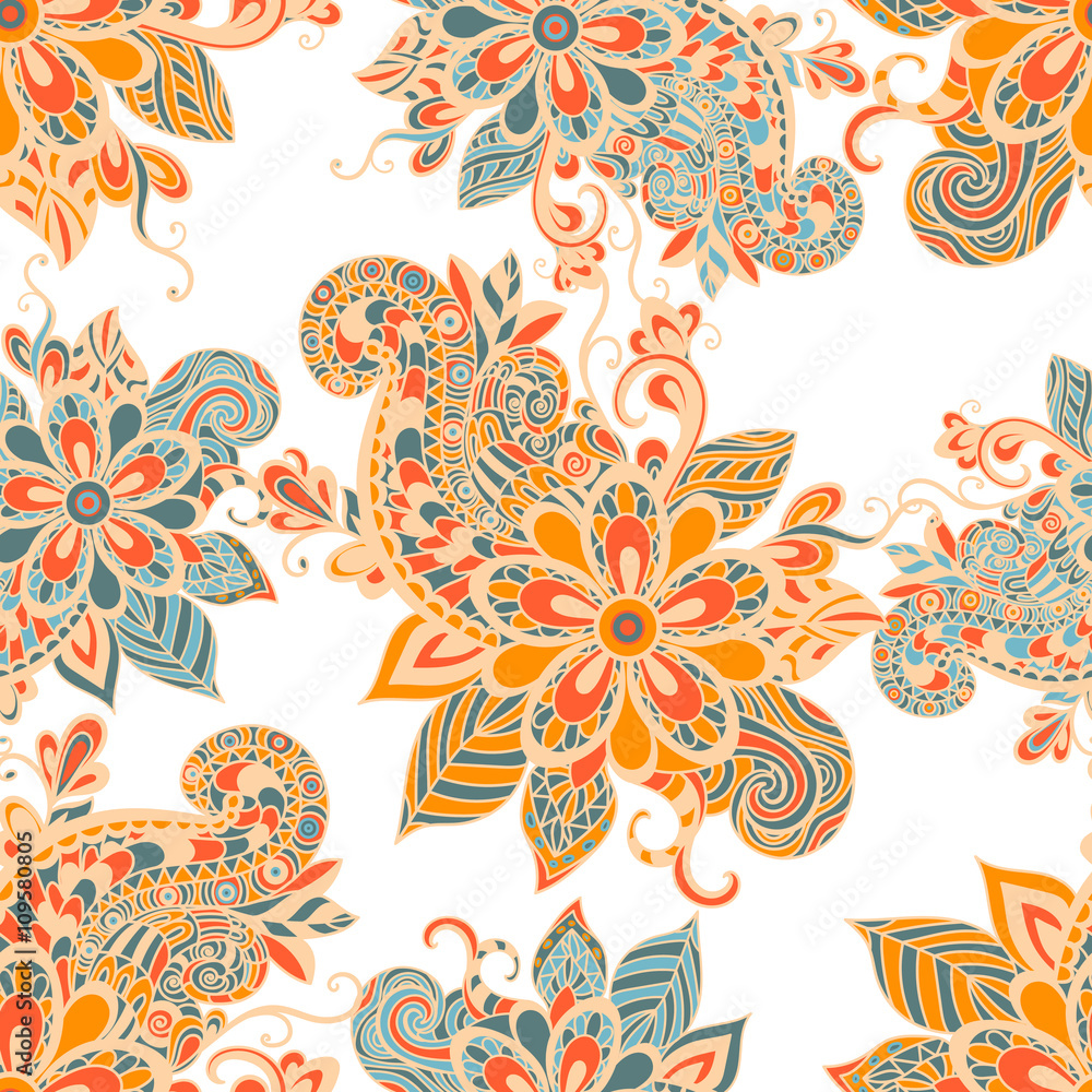 Vector seamless pattern in boho style. Henna mehndi design background ...