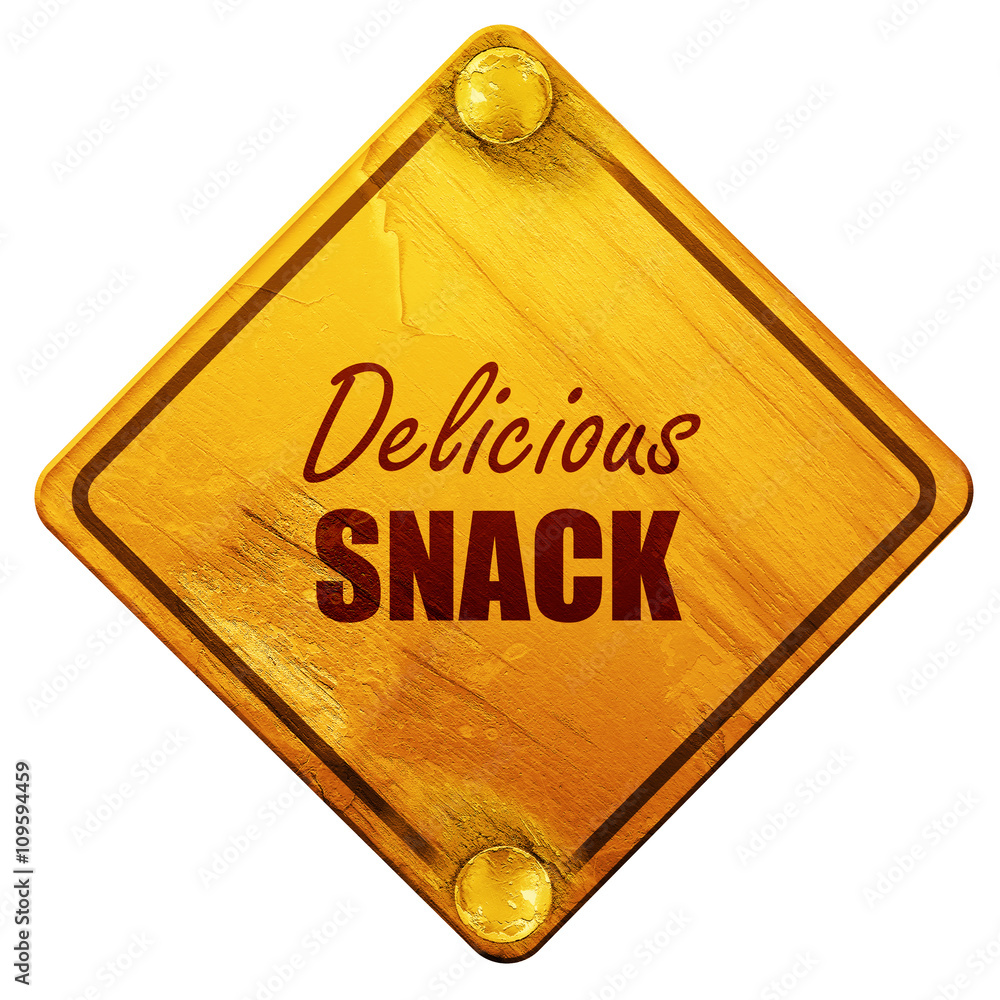 Delicious snack sign, 3D rendering, isolated grunge yellow road Stock ...