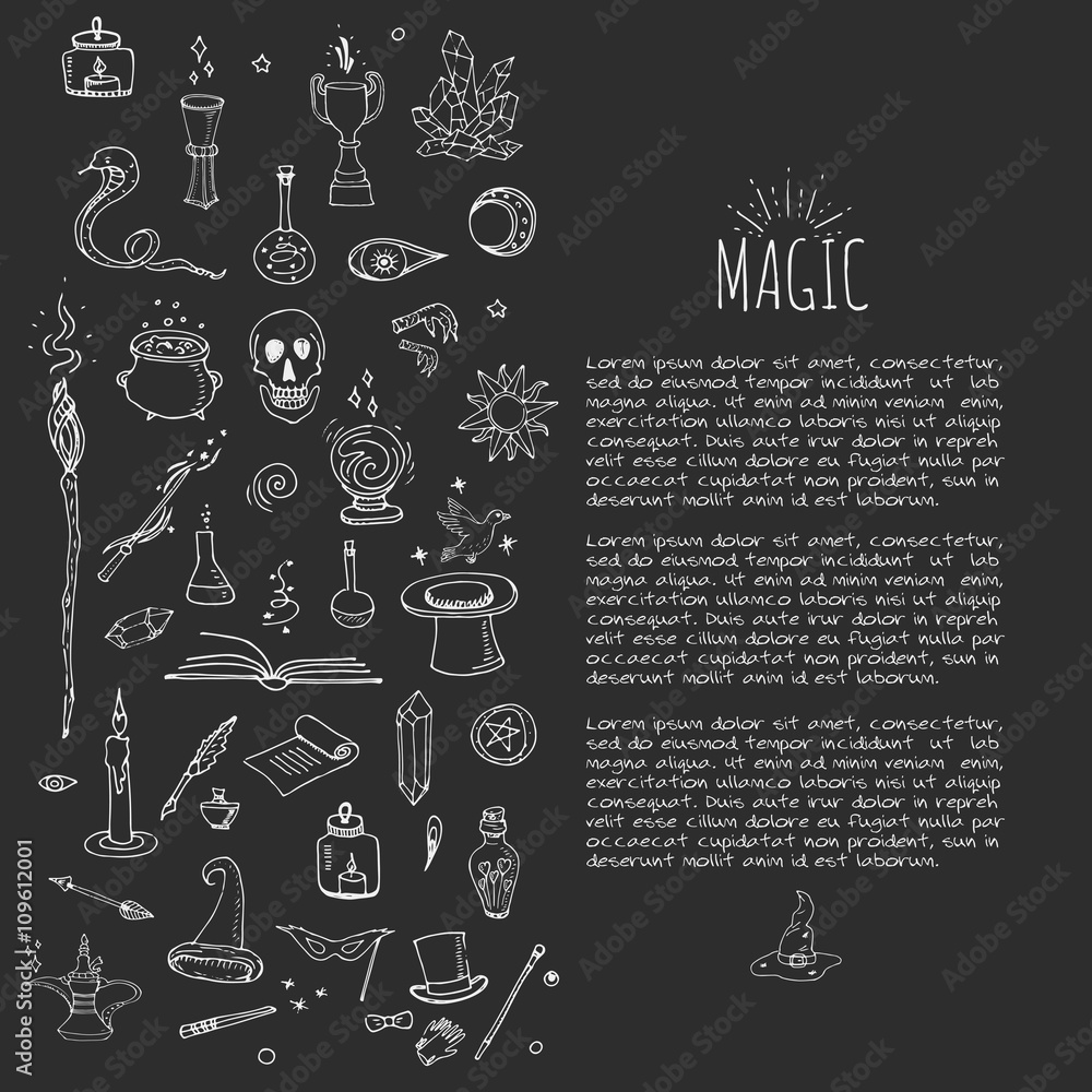 Hand drawn doodle Magic set Vector illustration wizardy, witchcraft ...