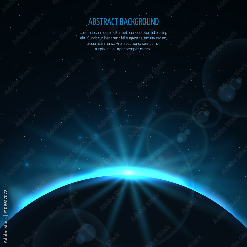 Abstract vector space fantastic background with planet and rising star ...