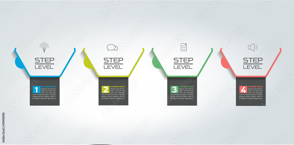 4 Steps tutorial, chart, diagram, timeline. One, two, three, four, five ...