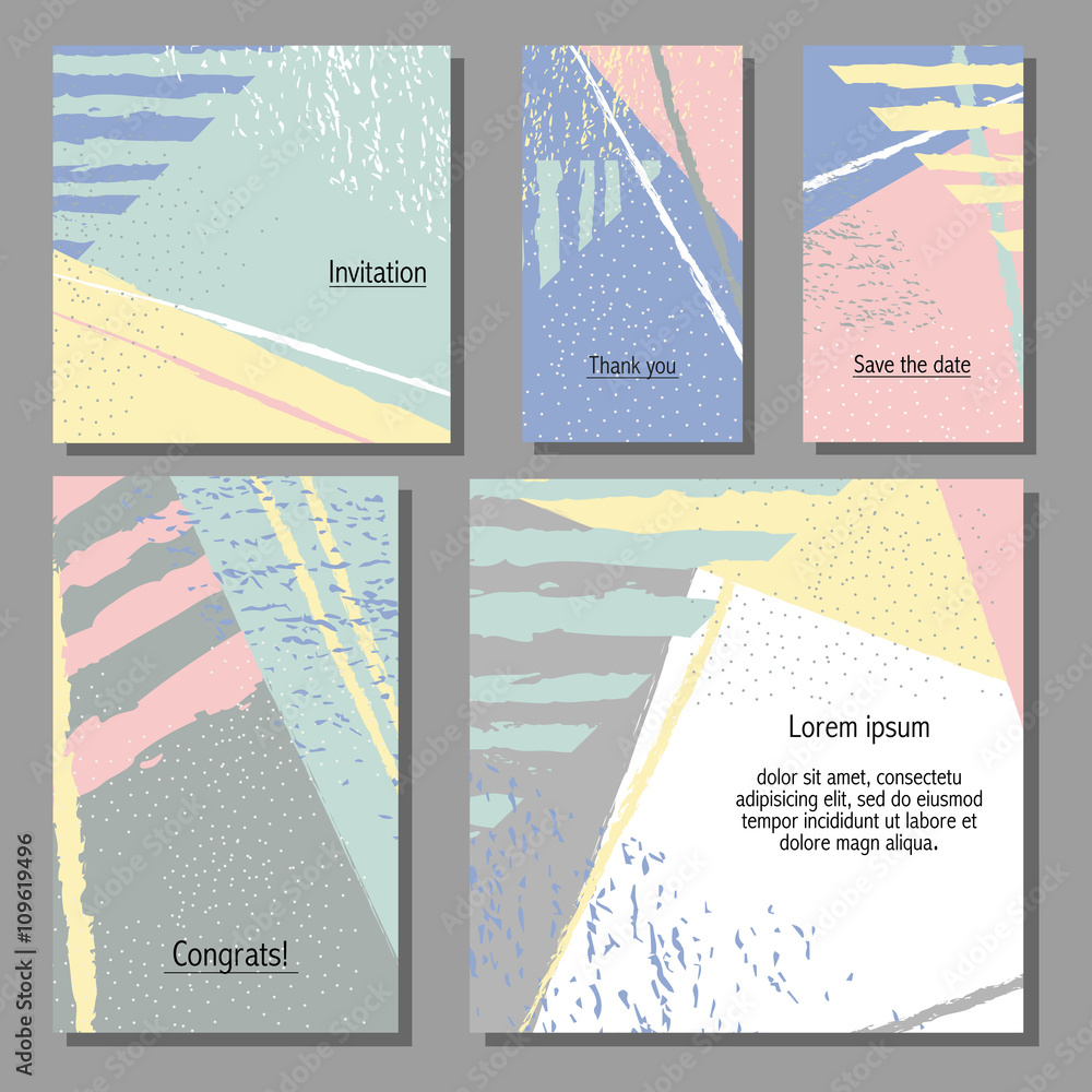 Vector illustration set of artistic colorful universal cards. Brush ...