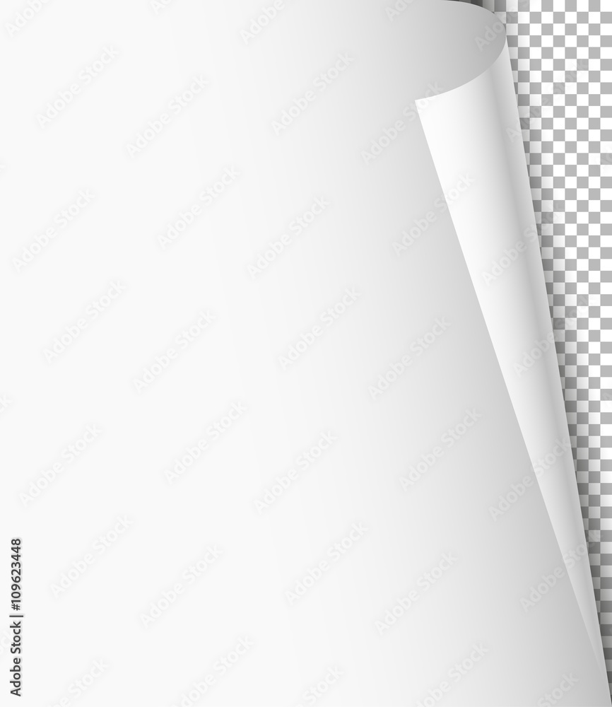 Blank paper sheet with bending corner on transparent background Stock ...