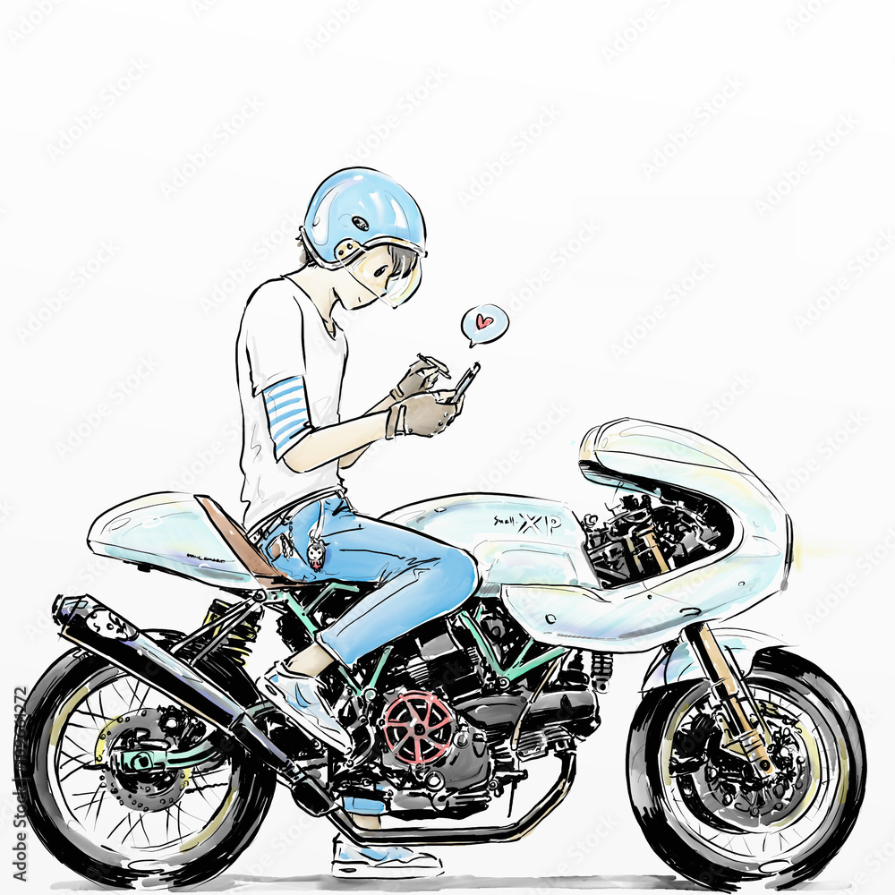 illustration sketch boy and girl riding motorcycle Stock Illustration ...