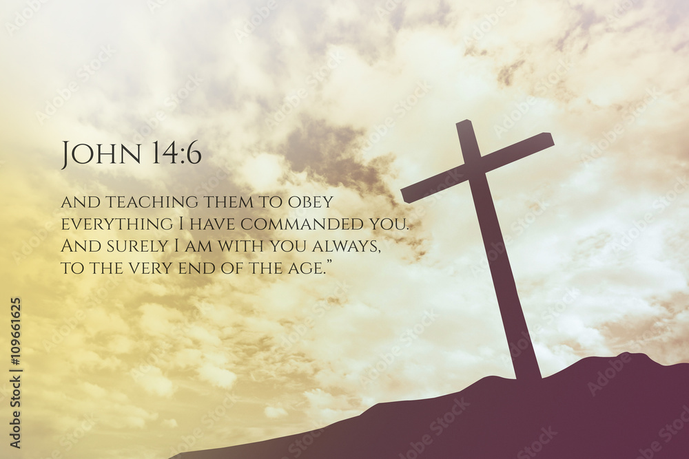 John 14:6 Vintage Bible Verse Background on one cross on a hill Stock ...